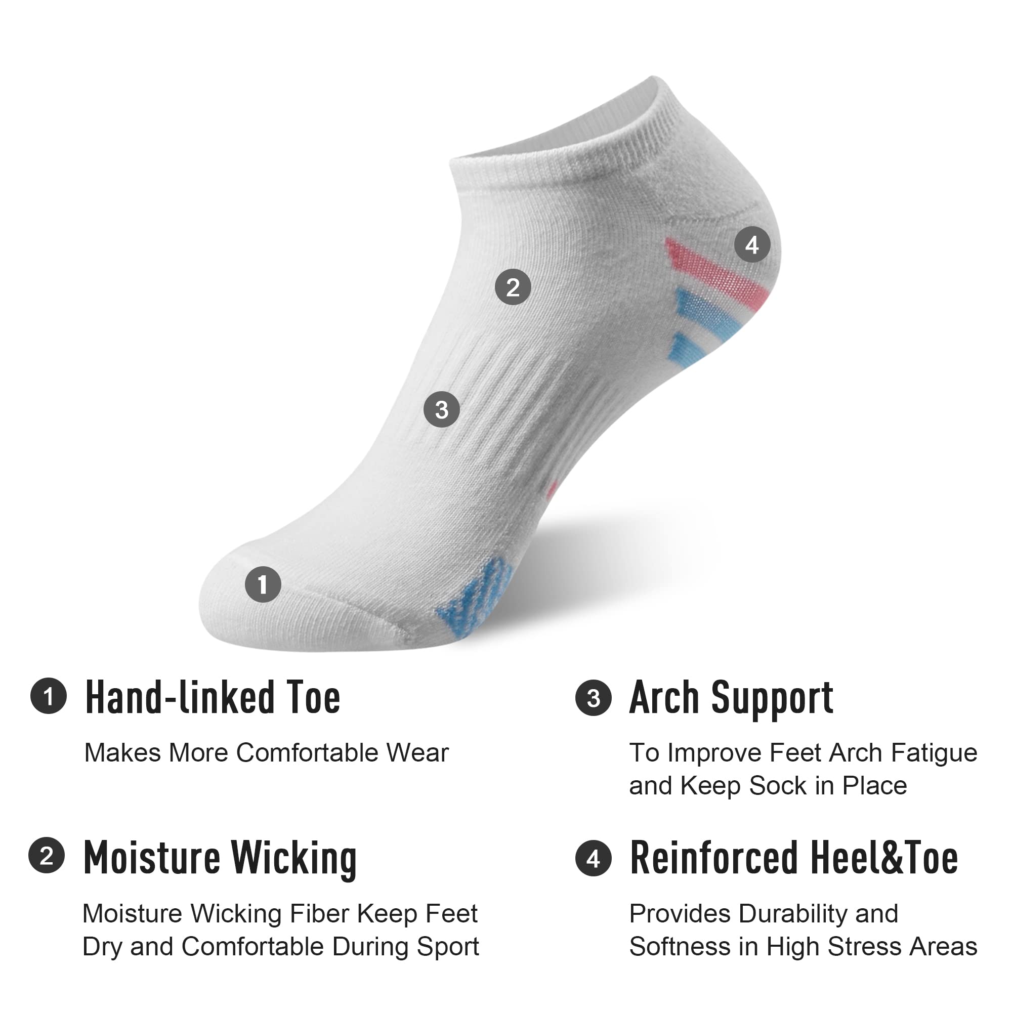 ECOEY Boys and Girls No Show Cushioned Athletic Running Socks 6 Pairs