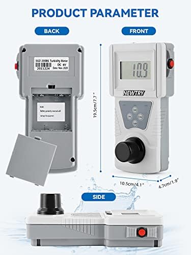 NEWTRY Turbidity Meter, Portable Digital Water Turbidimeter, ISO7027 Compliant, Accuracy 0.1, 0-200NTU, LCD with Backlight, for Lab Water Treatment Plant Wine Industry