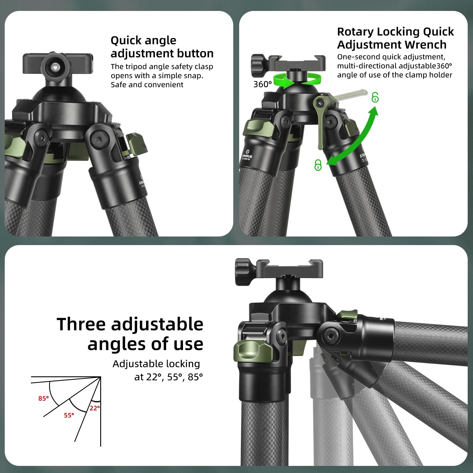 FANAUE Shooting Tripods for Rifles with Durable Aluminum and Carbon Fiber Frame, Iightweight, Stable Design,Quick Release Arca-Swiss Mounting System and Hands-Free Operation for Hunting and Outdoors