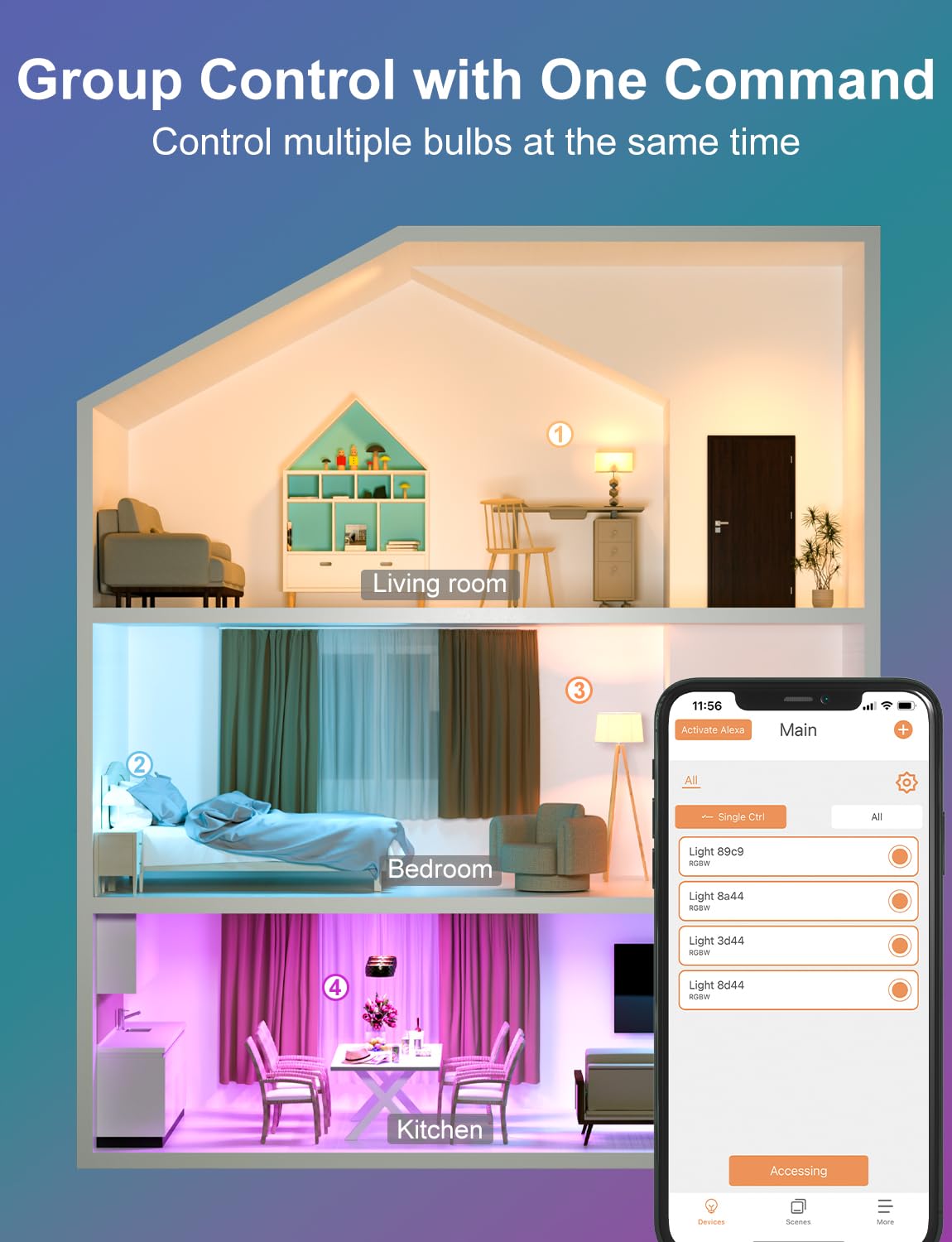 HYDONG Smart Light Bulbs, 15W Color Changing Light Bulbs Compatible with Alexa Only, A19 Alexa Light Bulbs, Tunable 2700K-6000K E26/E27 Bluetooth LED Lights for Bedroom, Living Room 1Pack
