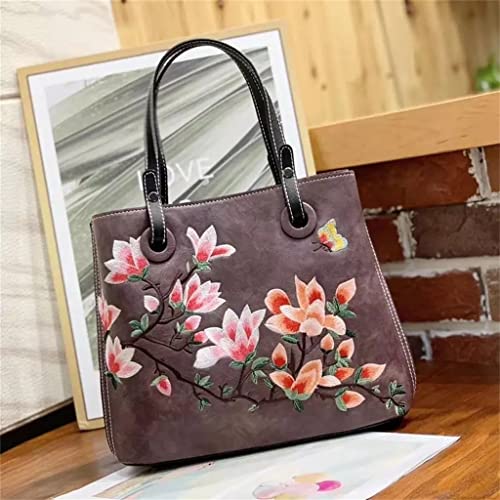 GPPZM Embroidered handbag retro floral shoulder bag large capacity women's tote bag (Color : D, Size : 26(L)*23(H)*11(W) cm)