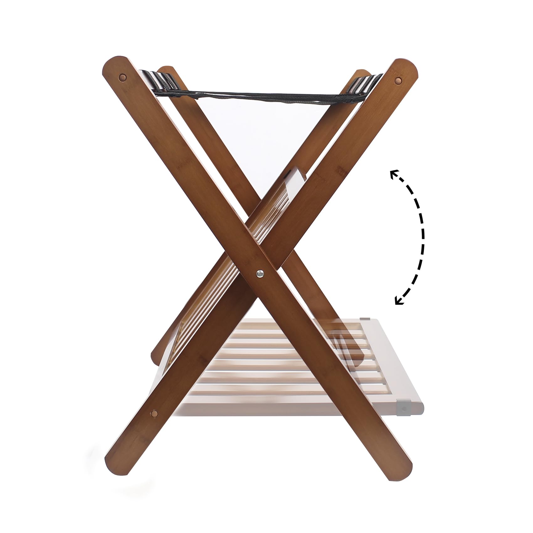 Smart FENDEE Fully Assembled Walnut Luggage Rack with Storage Shelf, Folding Suitcase Stand with 5 Heavy-Duty Straps, Large Wooden Luggage Holders for Guest Room Must Haves, Ideal for Bedroom, Hotel