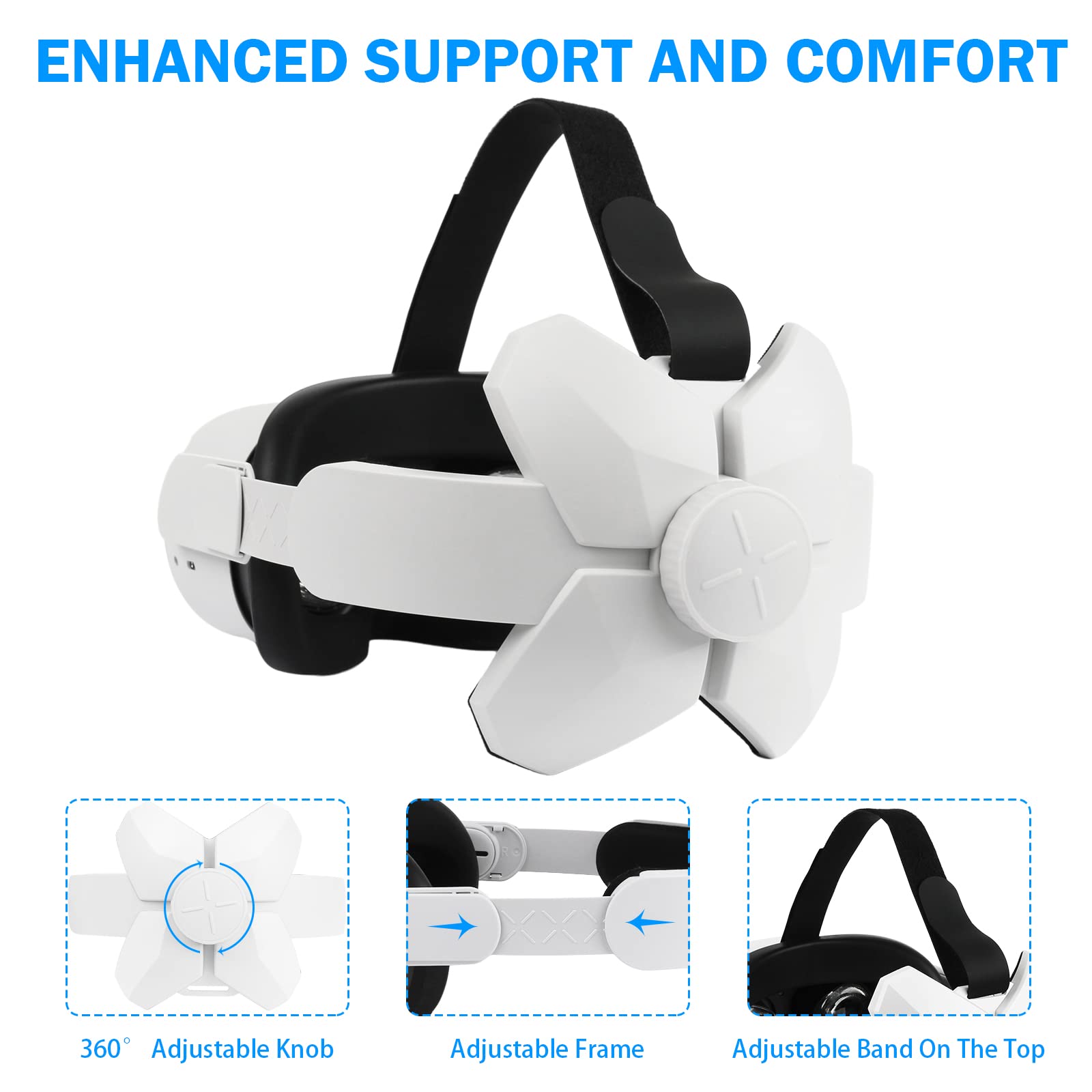 Head Strap for Oculus Quest 2 Elite Strap Accessories for Meta Quest 2 VR Headset Adjustable Headstrap Enhanced Support Comfort VR Gaming Durable Virtual Reality Set Headband Gift Kids Adults White