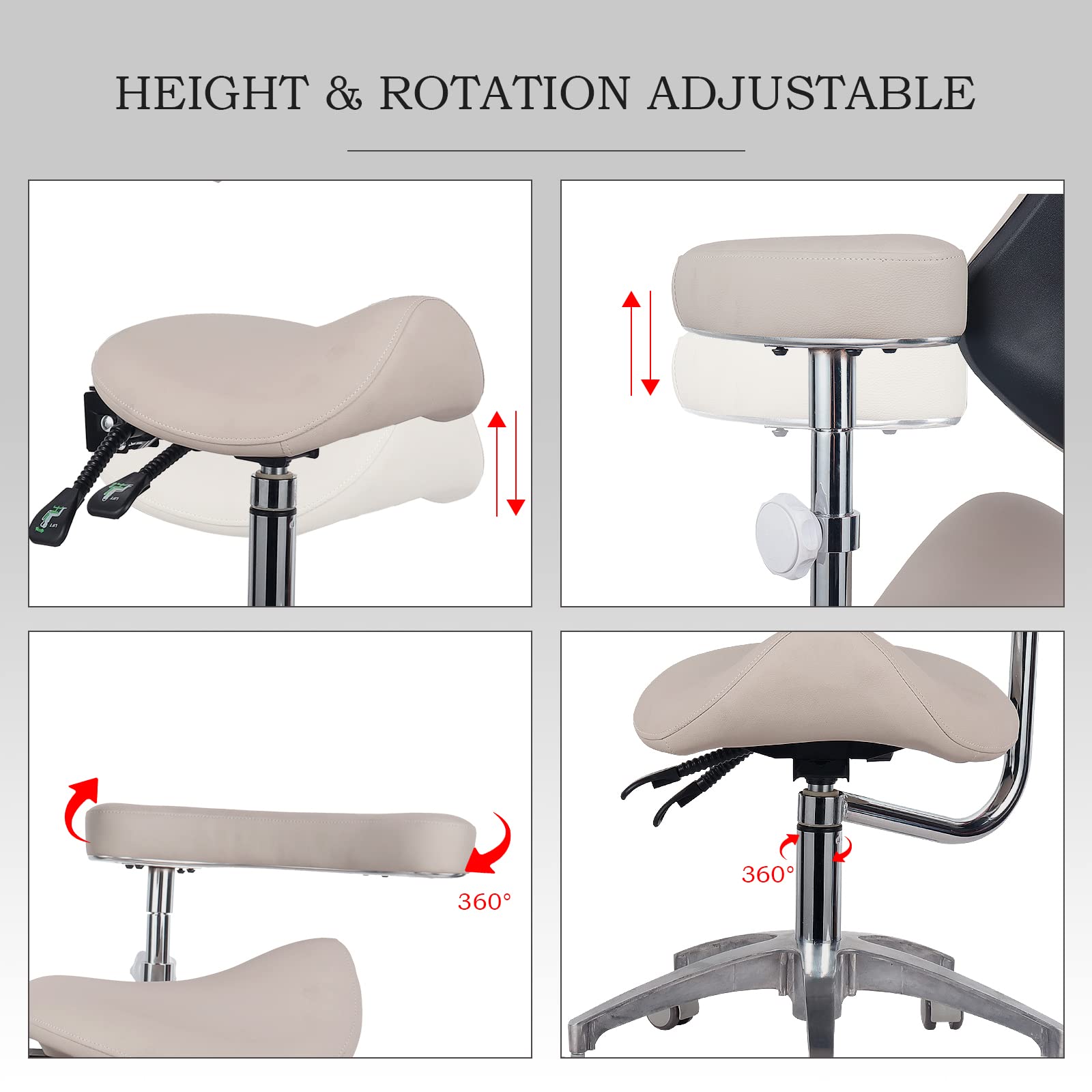 Hydraulic Swivel Dental Assistant Saddle Stool with Armrest, Height Adjustable Dentist Chair with Backrest for Dental Office Salon (GREY)