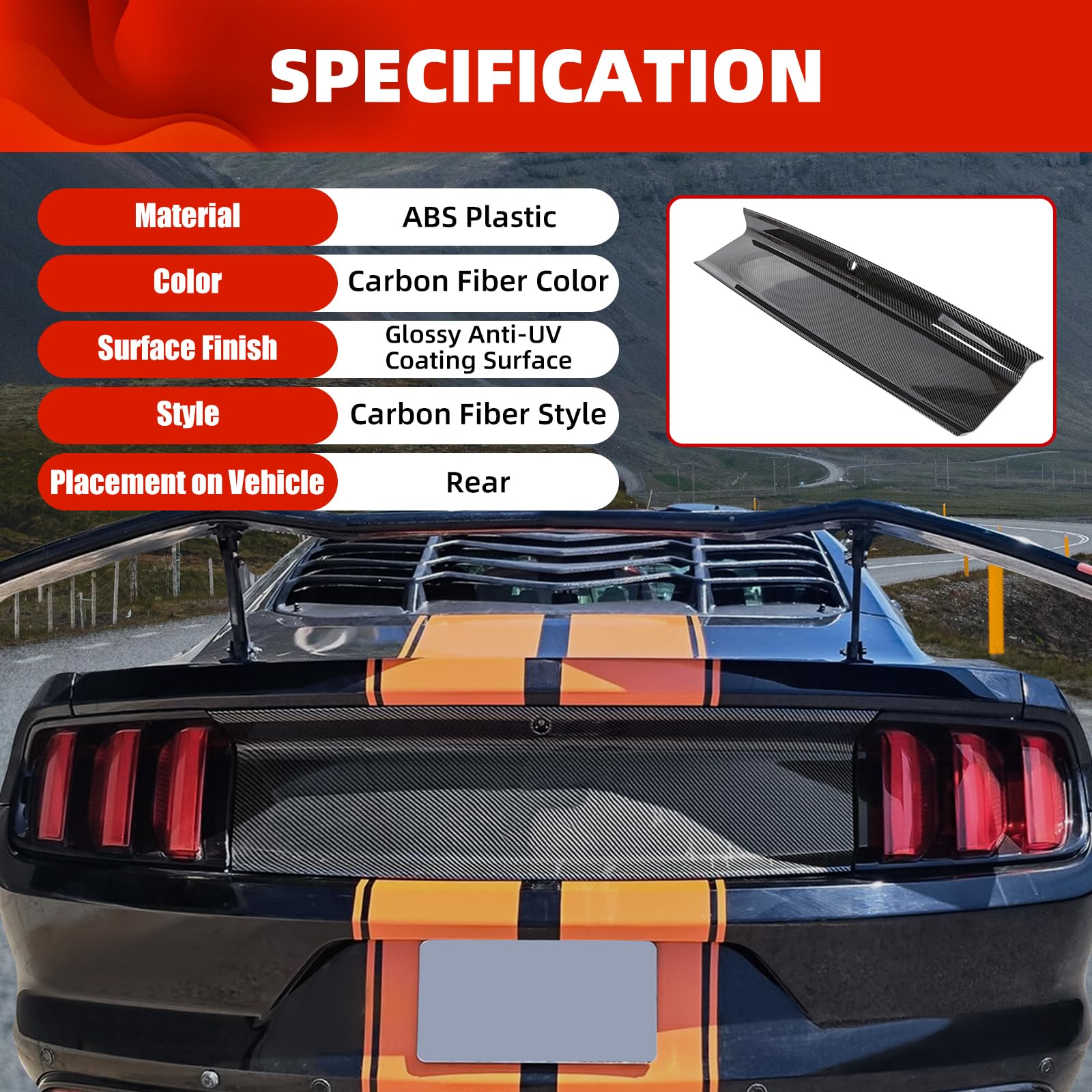 ECOTRIC Trunk Decklid Trim Panel Compatible with 2015-2023 Ford Mustang Trunk Boot Rear Center Lid Cover Trim - Carbon Fiber Style