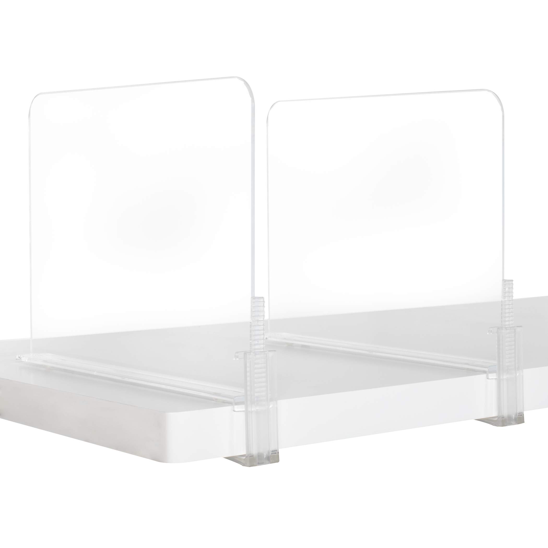 Richards Homewares Acrylic Shelf Dividers - Purse, Sweaters Organizer for Closet - Clear Separators Closet Shelf Organizer - 8 Pack Adjustable up to 2.5” Thick