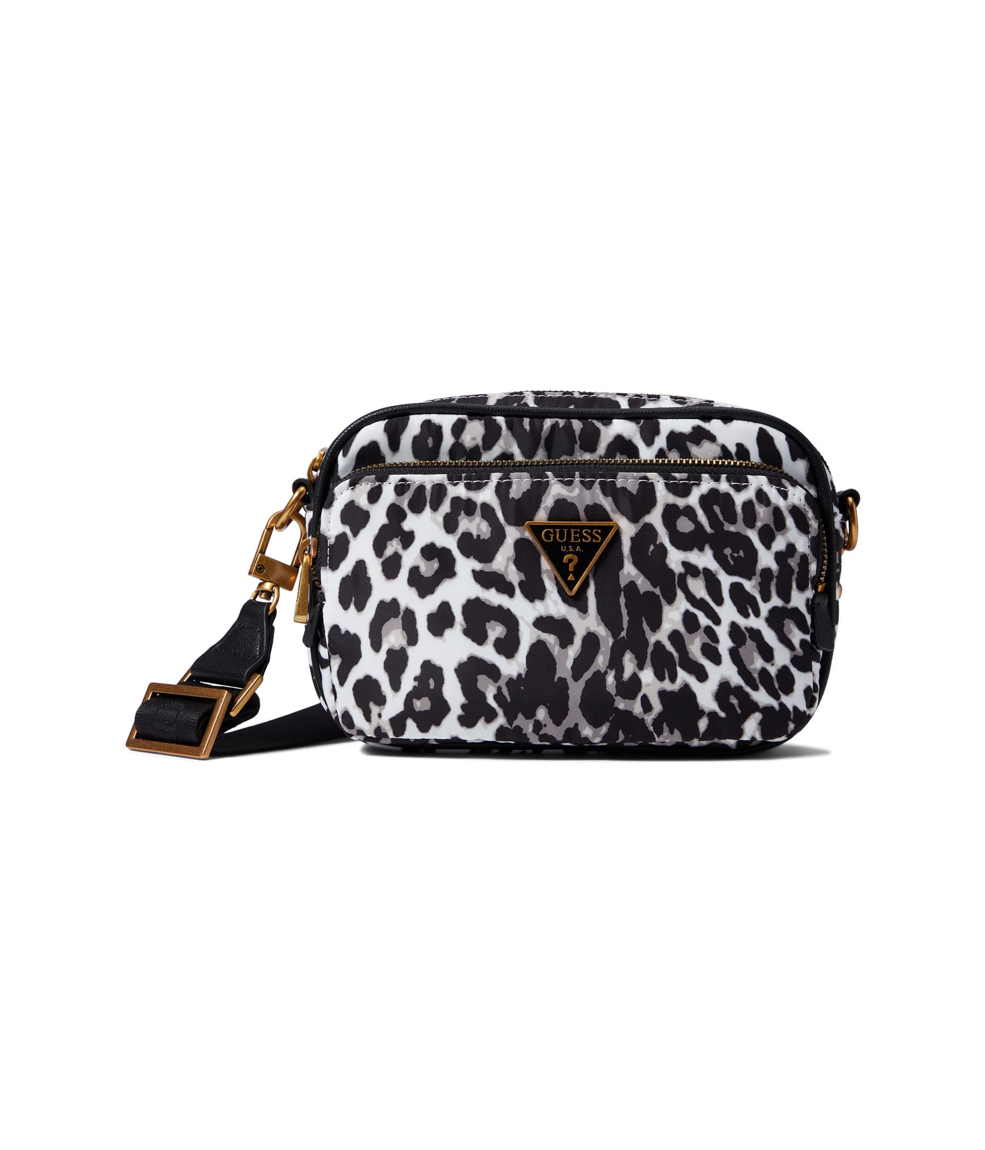 GUESS Little Bay Crossbody Camera Black/White Leopard One Size