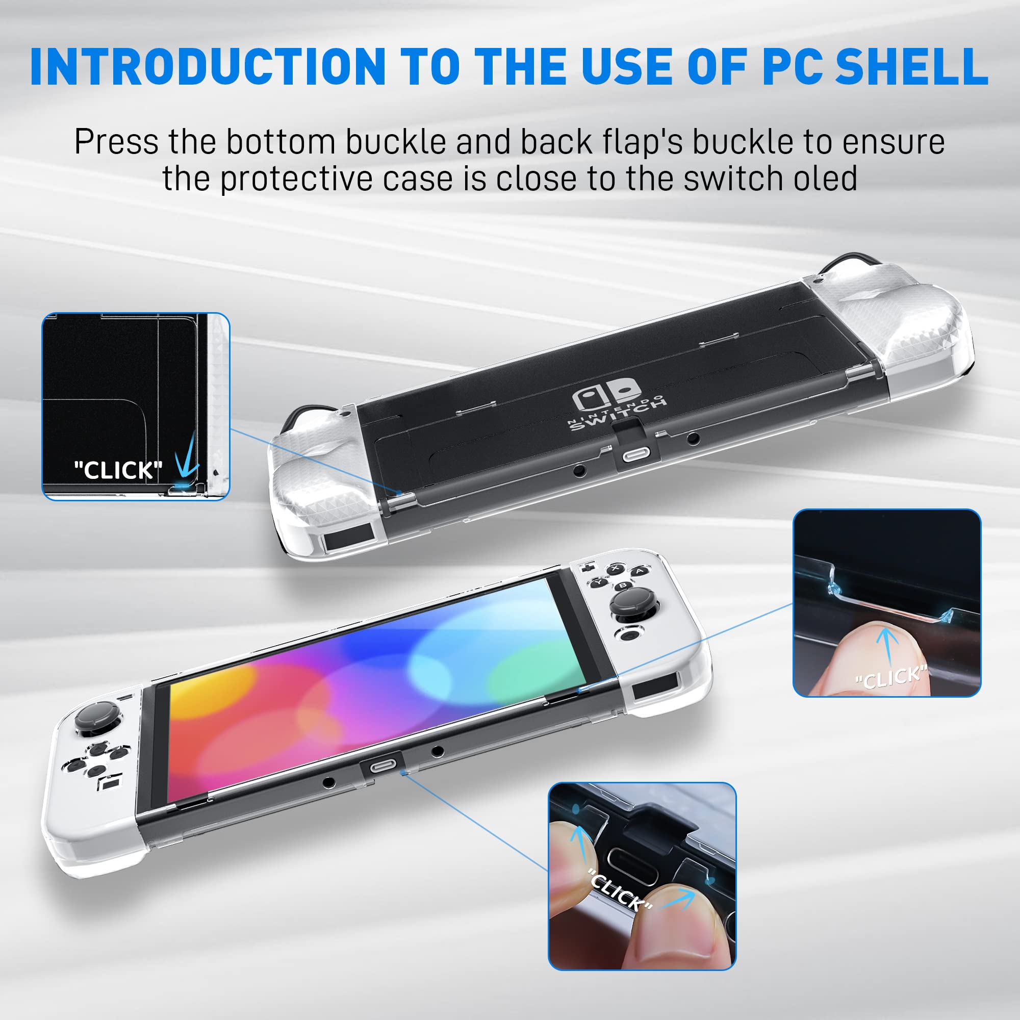 GLDRAM Protective Case Compatible with Nintendo Switch OLED, 2 in 1 Clear Protective Case with PC Cover for Switch OLED Console and Transparent Lattice Pattern TPU Joycon Grip Case, More Comfortable