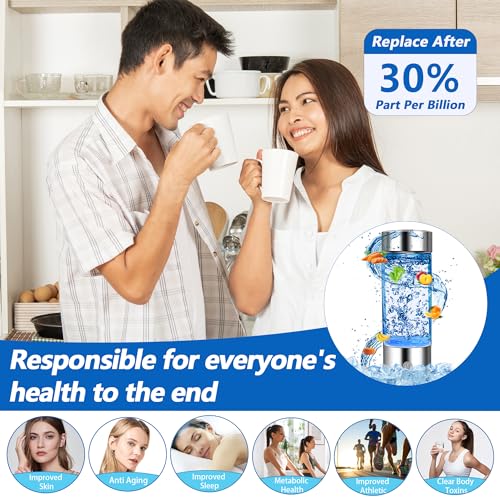 Hydrogen Water Bottle Generator, AquaHealth Hydrogen Water Bottles, 450ml Portable Rechargeable Hydrogen Water Ionizer Hydrogen-Rich Water Bottle Glass for Home (Silver)