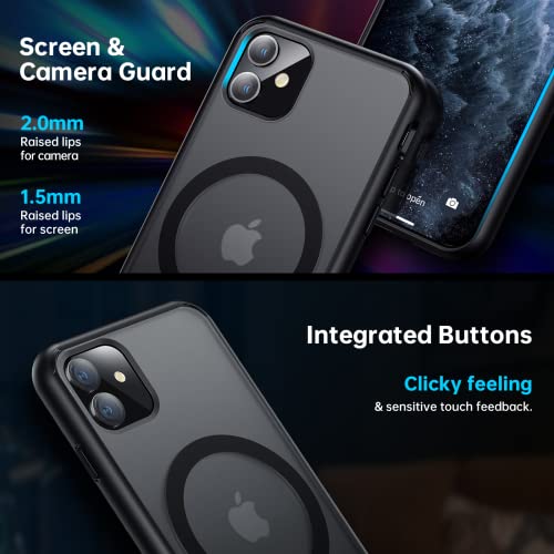 Meifigno Magnetic Case for iPhone 11 Case, [Military Grade Drop Tested & Comaptible with Magsafe], Translucent Matte PC with Soft Edges, Shockproof Phone Case for iPhone 11 6.1 inch (2019), Black