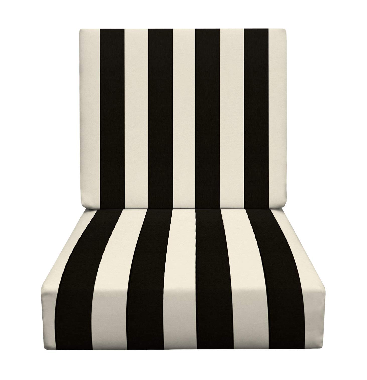 RSH DECOR: Deep Seating Foam Cushion Set | 24” x 27” Seat | All-Weather Spun Fabric | Water and Fade-Resistant | Outdoor Chair Cushion Set for Patio Furniture | Black & White Stripe