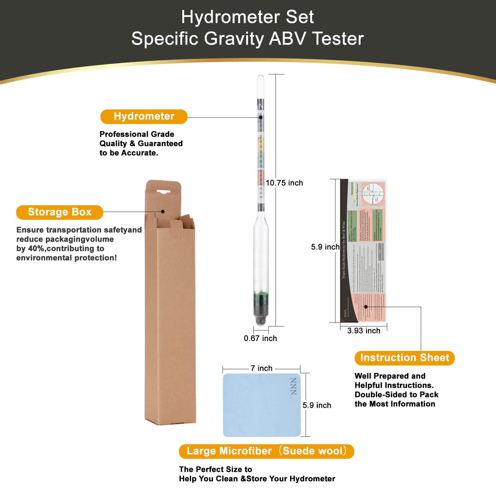 Hydrometer - for Home Brew Beer, Wine, Mead and Kombucha - Exquisite Triple Scale Set, Hardcase and Cloth - Specific Gravity ABV Tester