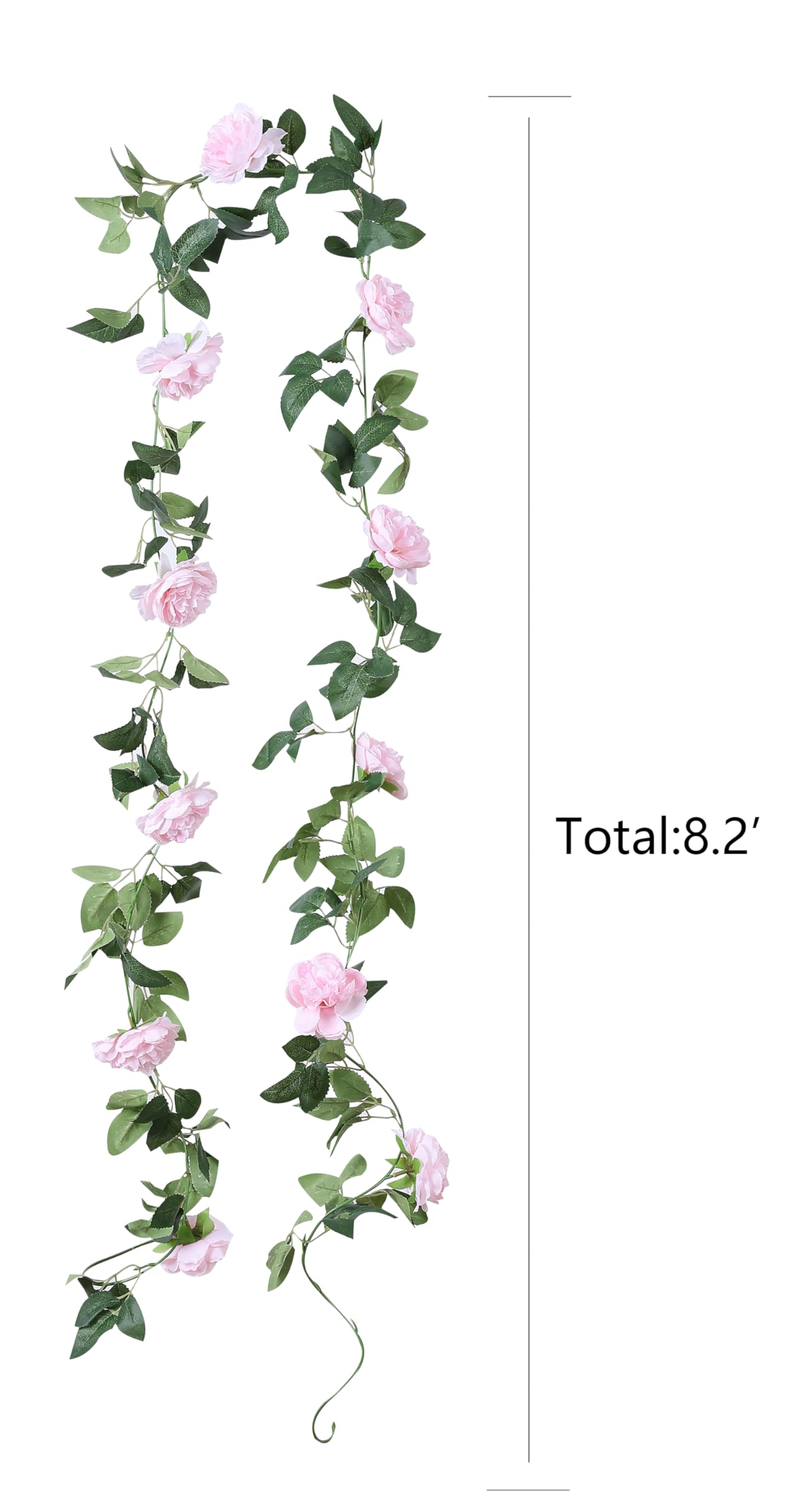 Duovlo 8.2Ft Artificial Peony Flower Garland Hanging Greenery Vine Silk Floral Vine Home Wedding Arch Wall Craft Arrangement Decorations,Pack of 2 (Pink)