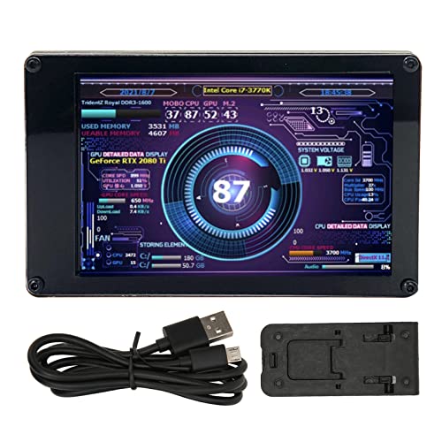 PC Temperature Display, 320x480 Computer Temp Monitor Clear Image Stepless Brightness 3.5in Screen IPS USB Theme Editor for CPU