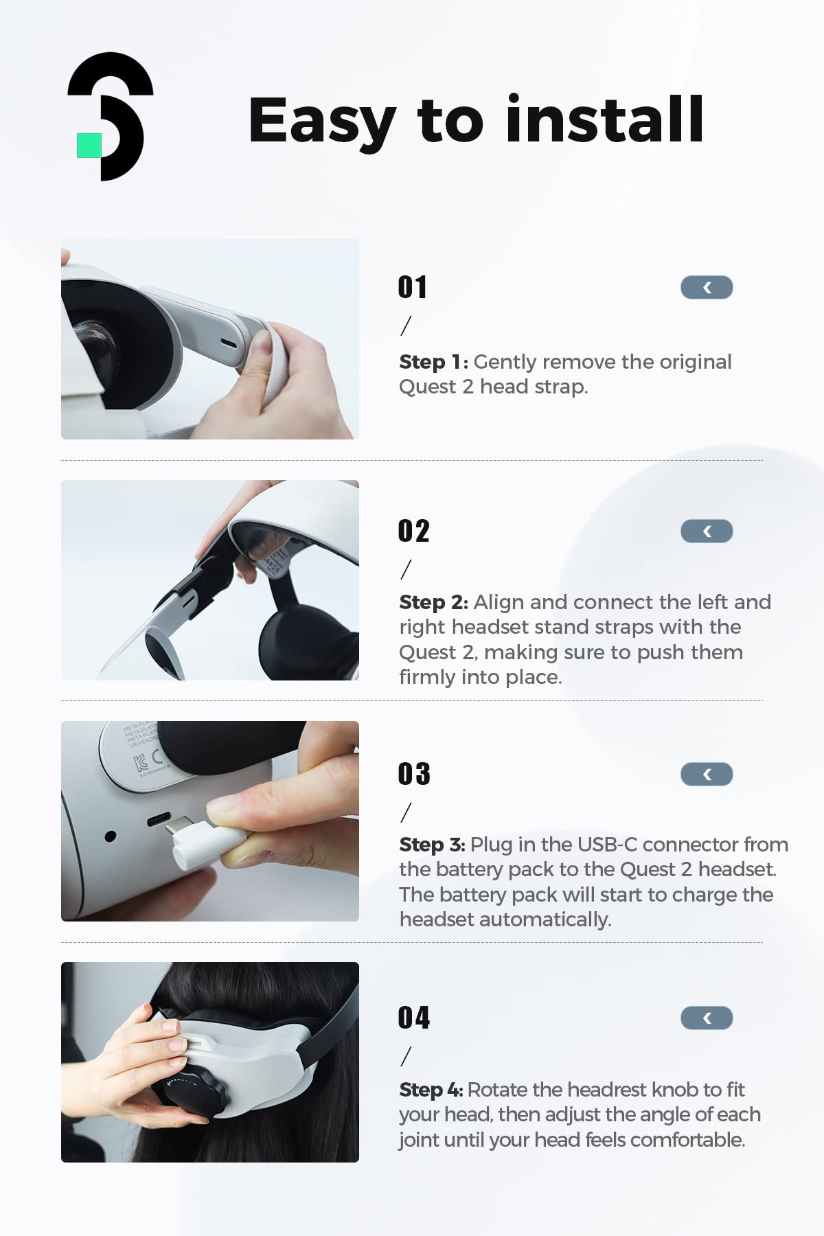 Head Strap with Battery Compatible with Oculus Quest 2, SOOMFON Strap Replacement Accessories with 10000mAh Battery Extend 8H Playtime, Enhanced Comfort Support in VR, Reduces Face and Head Pressure