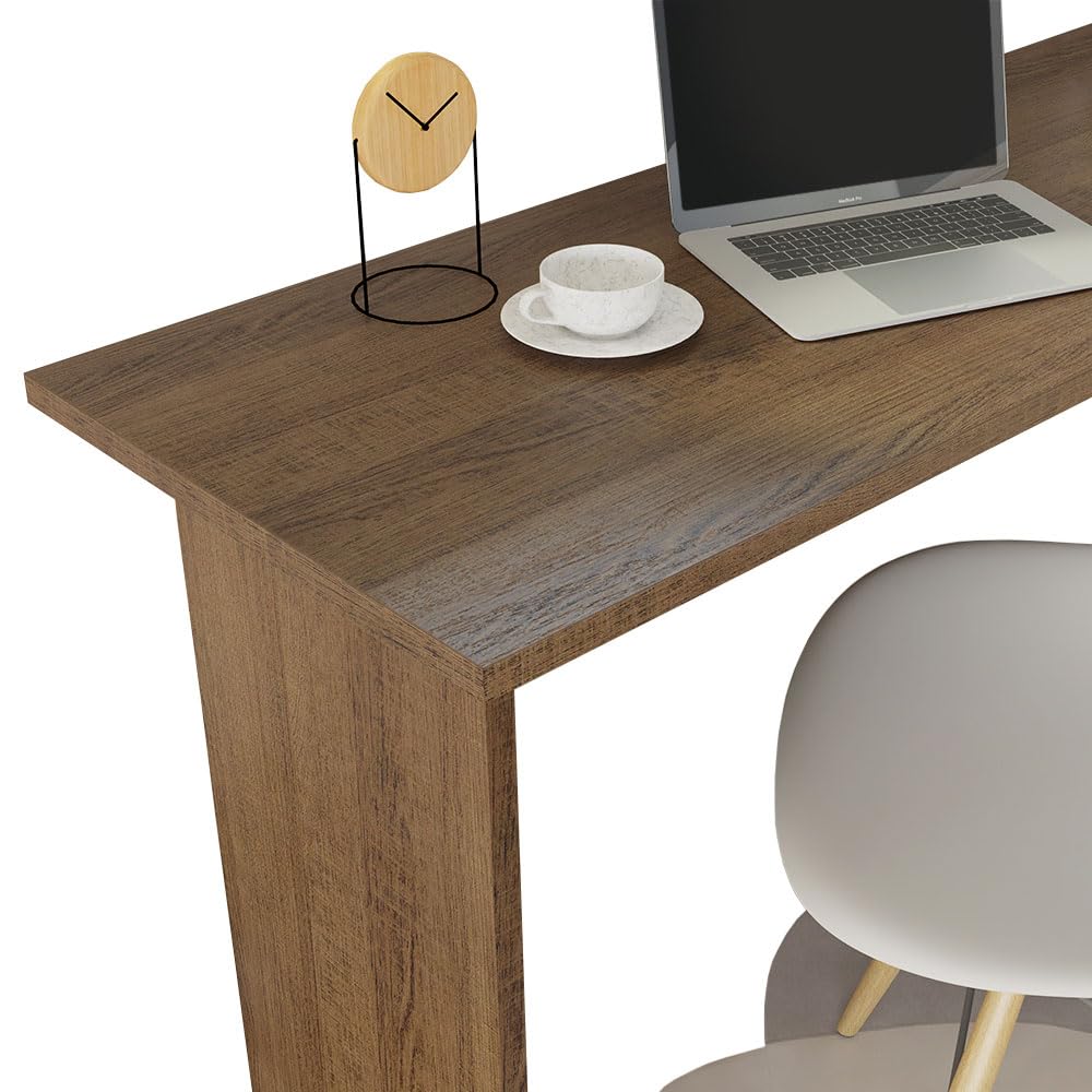 Madesa Modern L Shaped Desk 59 Inch with 2 Drawers and 4 Storage Shelves Home Office Corner Study Table Unit for Kids and Adults - White/Brown