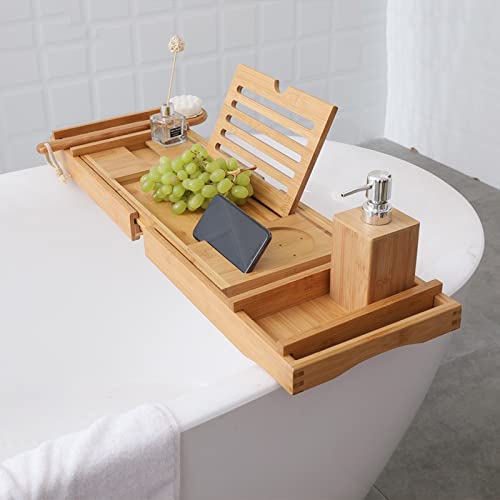 IRDFWH Bathroom Bath Bathtub Shelf Bridge Tub Caddy Tray Rack Retractable Wine Glass Book Holder Bathtub Rack Support