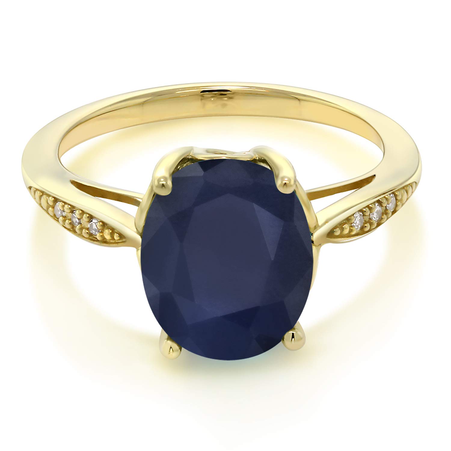 Gem Stone King 14K Yellow Gold 10X8MM Oval Gemstone Birthstone and White Diamond Engagement Ring | Wedding Anniversary Promise Gold Ring For Women | Size 5,6,7,8,9