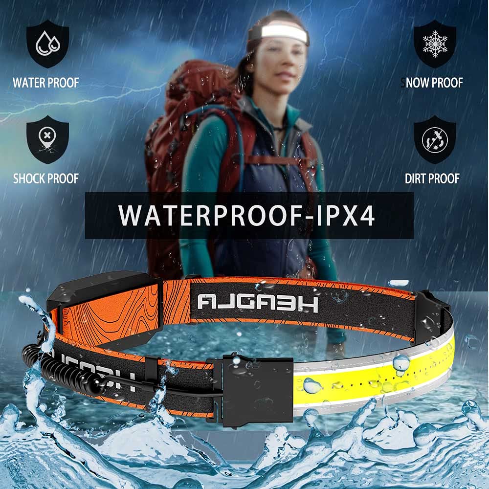 GETOVIN Headlamp Rechargeable, 2-Pack Head Lamp Flashlight Broad Beam USB LED Headlight with Red Safety Taillight Ultra Bright Hard Hat Light Waterproof,Outdoor Camping,Running
