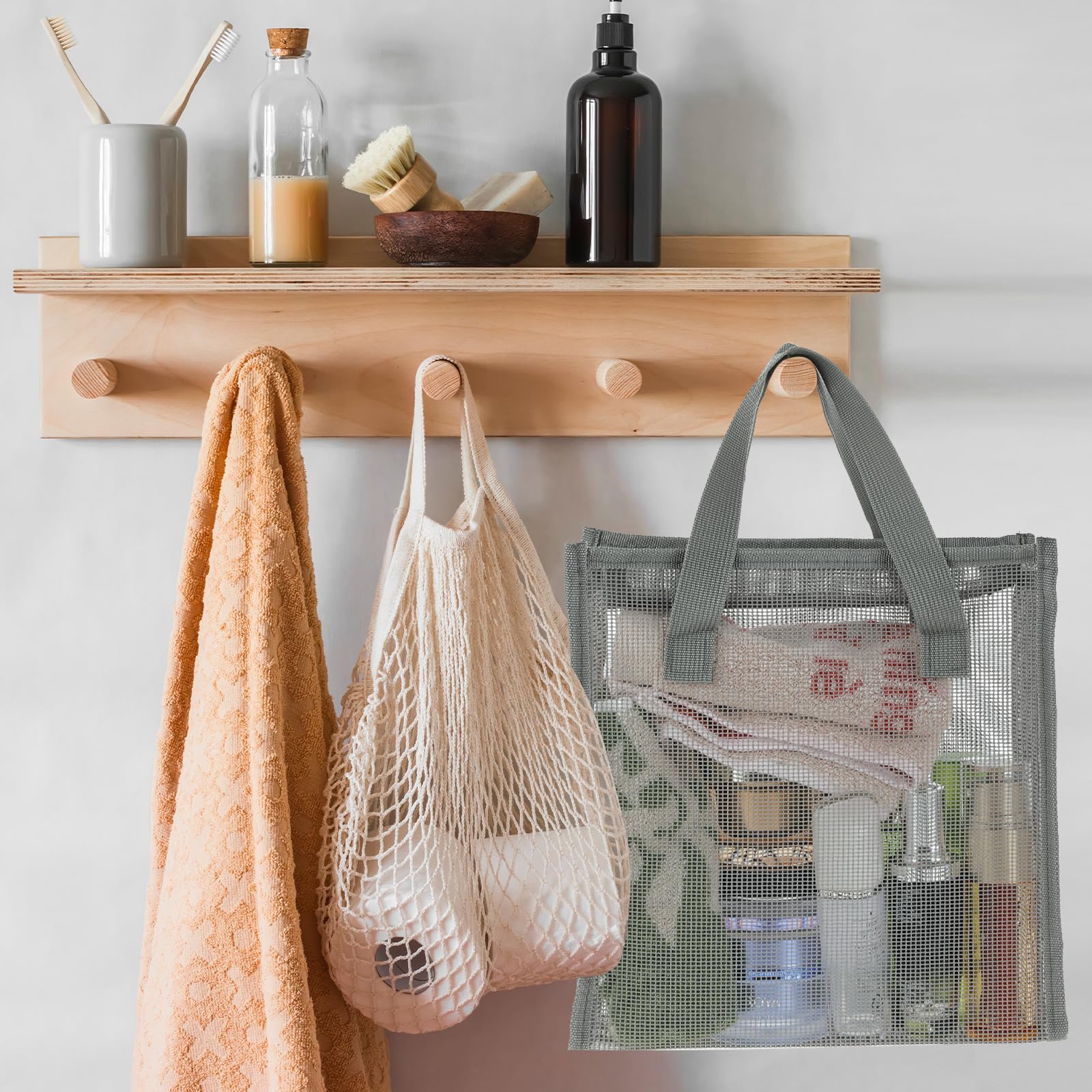 Mozeat Lens Mesh Shower Bag Grey Portable Mesh Shower Caddy Quick-Dry Tote Bag Dorm Toiletry Organizer Gym Shower Mesh Bag for Gym Travel Camping College Dorm Room Bathroom