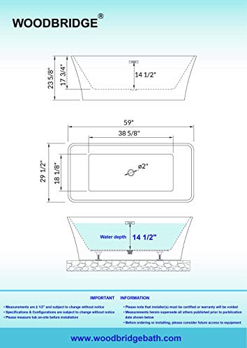 WOODBRIDGE 59"Freestanding White Acylic Soaking Bathtub with Drain Kit and Floor Mount Tub Filler in ORB,BTA1509 -ORB-Drain &O+F0010ORBVT