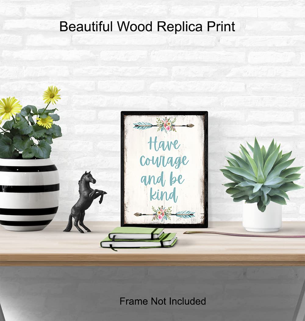 Have Courage and Be Kind Wall Decor Sign - Boho Bathroom Decor - Shabby Chic Bathroom Decor - Bathroom Wall Art - Restroom Sign - Rustic Powder Room, Guest Bath Decor - Blue Bathroom Decor for Women