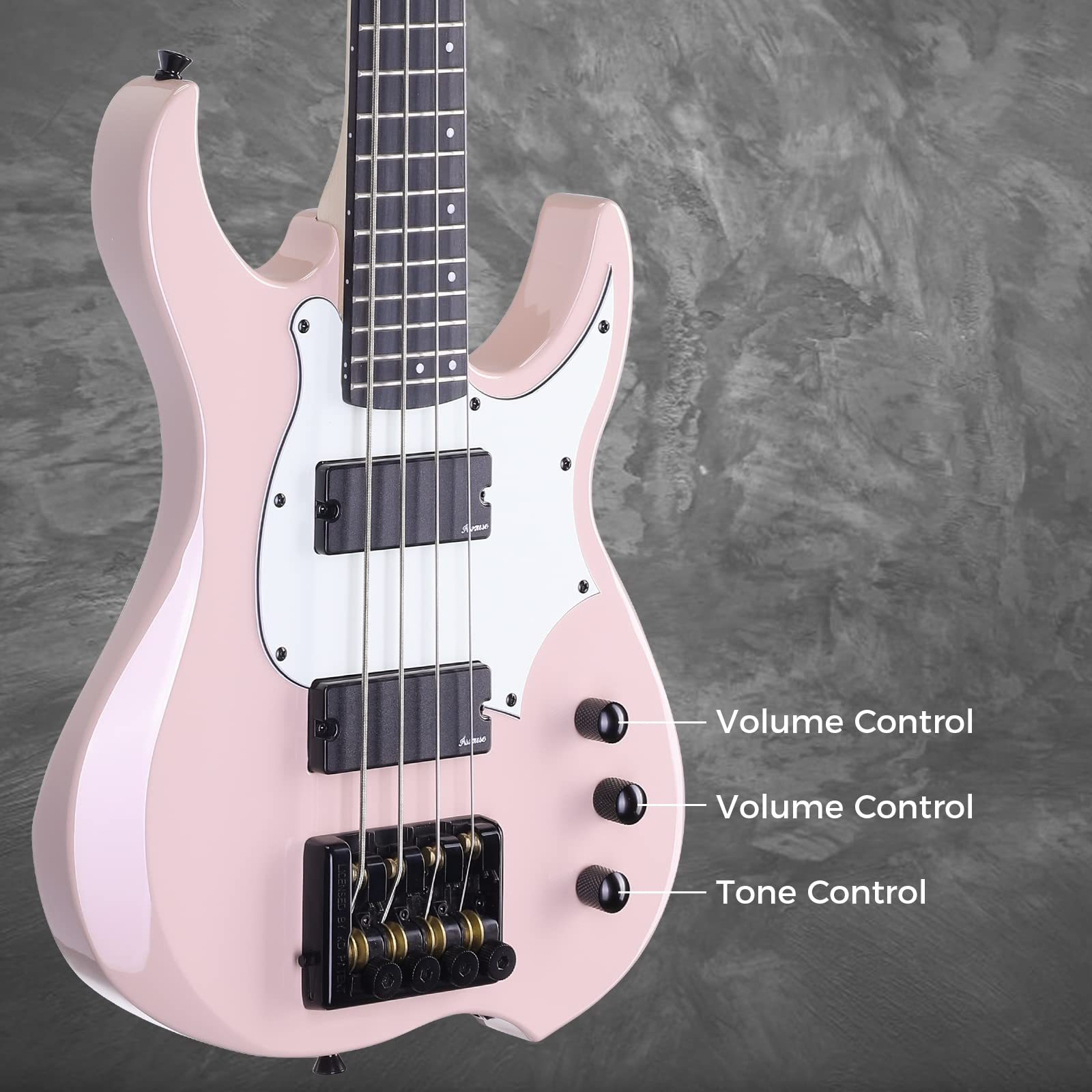 Headless Electric Bass Guitar, Solid Body 4-String Electronic Guitar Bass, SS Pickup, Portable Travel Electric Bass Kit for Beginner