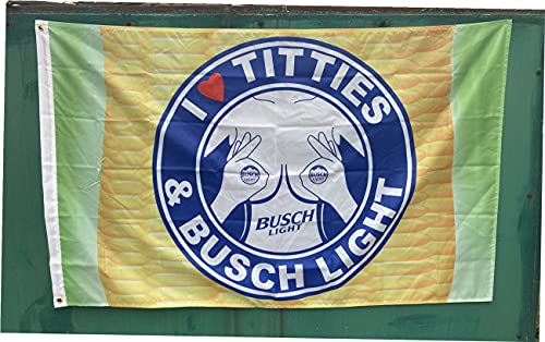 NIKIDAS I Love Titties & Busch Light Flag - Man Cave Busch Corn Beer Flag 3x5 Feet