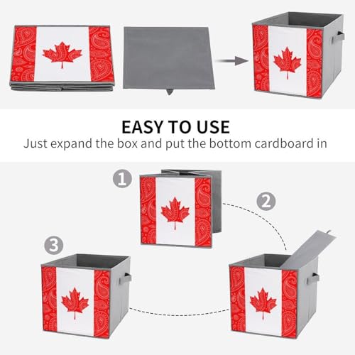 Paisley and Canadian Flag Fashion Storage Bins Foldable Organizer Cubes 10.6" Collapsible Box Home Ofice Supplies 2PCS
