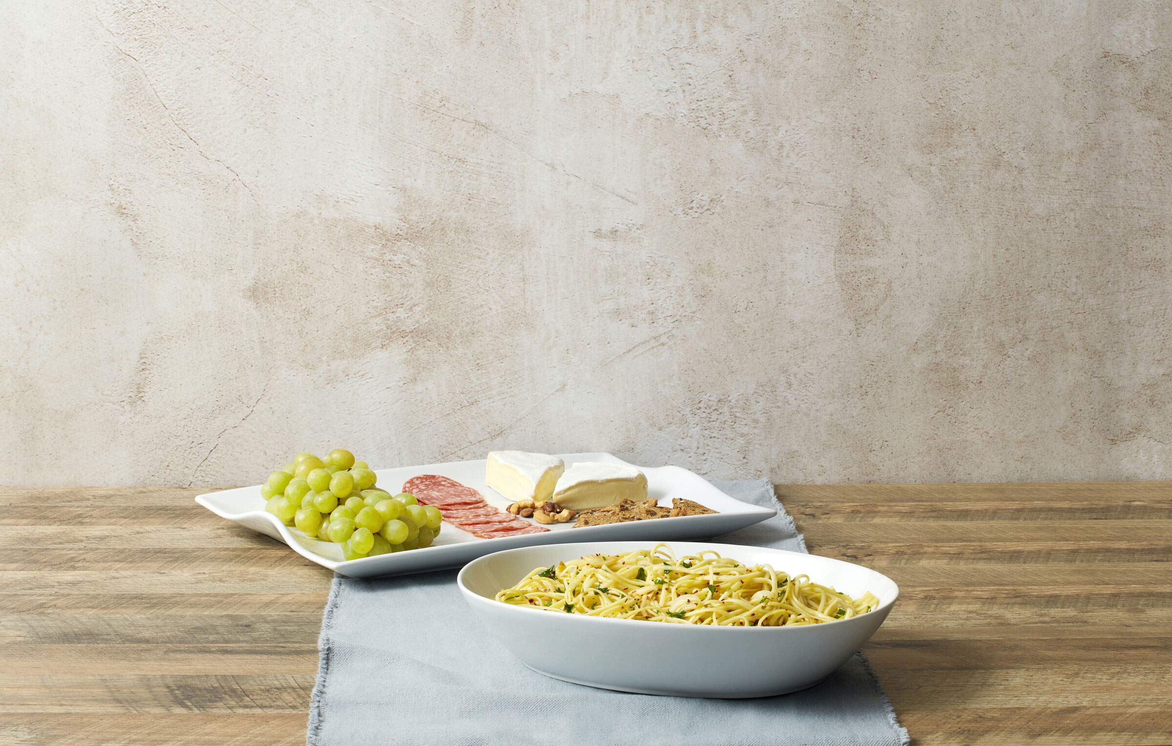 Everyday White by Fitz and Floyd Serve Bowl and Rectangular Handled Platter Set, Set Of 2