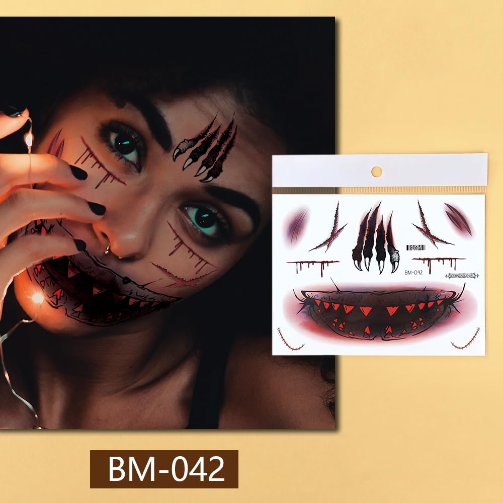 Generic Halloween Zombie Face Tattoos, 9 Sheets Waterproof Temporary Tattoos, Easy to Apply, Remove, and Use as Party Gifts