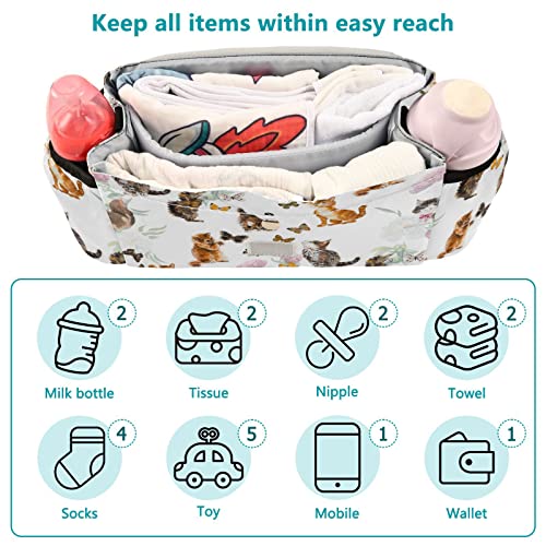 Kigai Cats Butterflies Baby Stroller Organizer with Cup Holders, Secure Hooks Accessories Adjustable Strap Stroller Bag for Bottle, Diaper, Phone, Toys, Baby Items