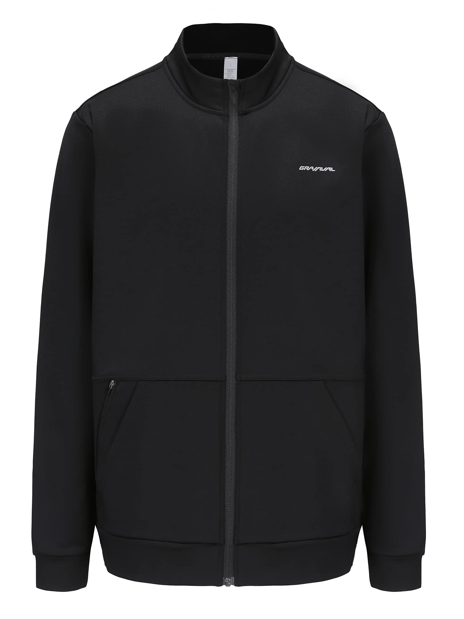 GRAMVAL Men's Track Jackets Midweight Sweatshirts Full Zip Up Mock Neck Long Sleeve Tops with Pocket Black XL