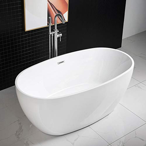 WOODBRIDGE 59" Freestanding White Acylic Soaking Bathtub with Chrome Drain and Overflow,BTA1518 -C-Drain &O