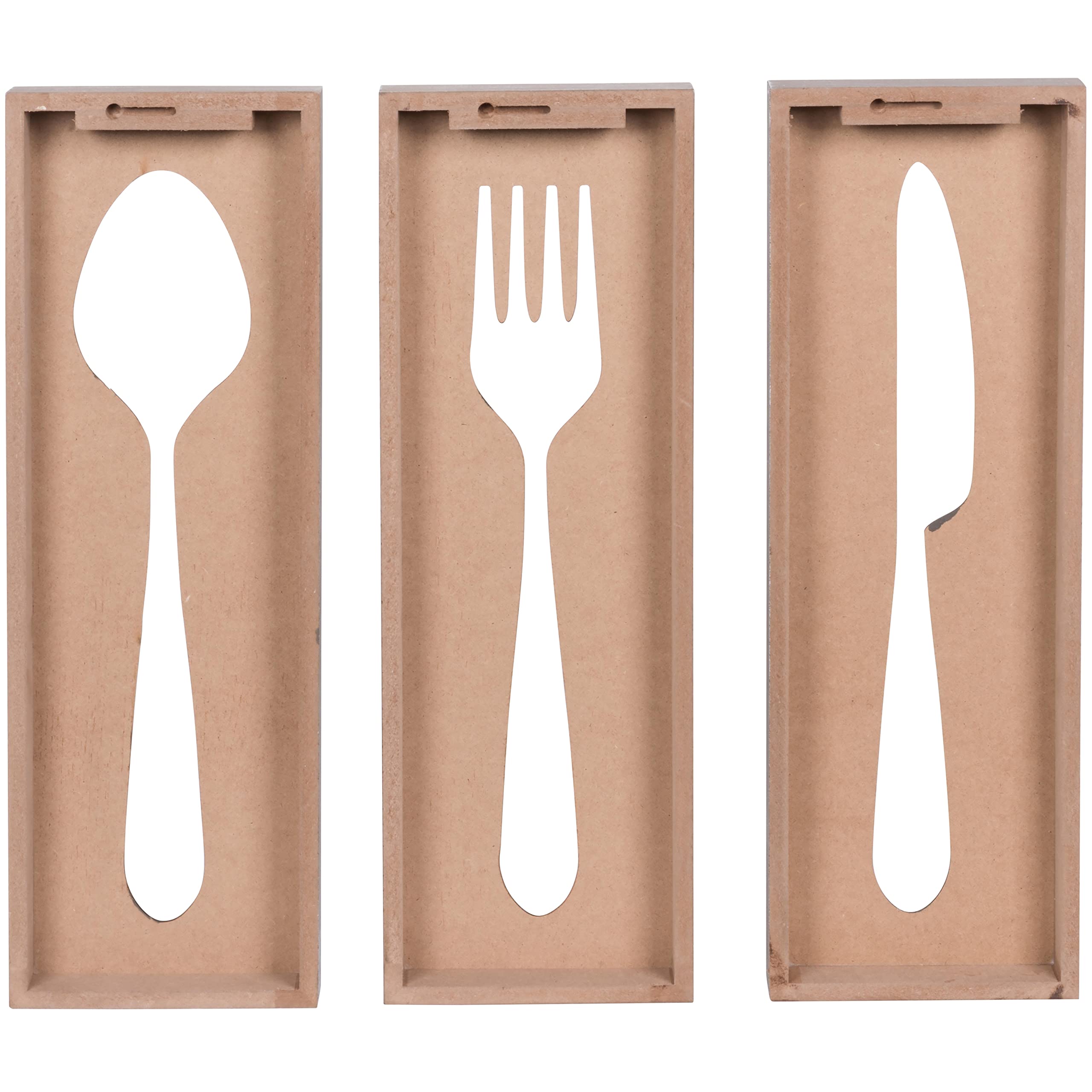 Haven Home Decor Set of 3 Oversized Utensils Kitchen Rustic Plank Art, Fork Knife Spoon 18-inches x 18-inches, Natural