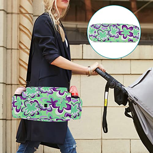 Kigai Retro Daisy Flowers Baby Stroller Organizer with Cup Holders, Secure Hooks Accessories Adjustable Strap Stroller Bag for Bottle, Diaper, Phone, Toys, Baby Items