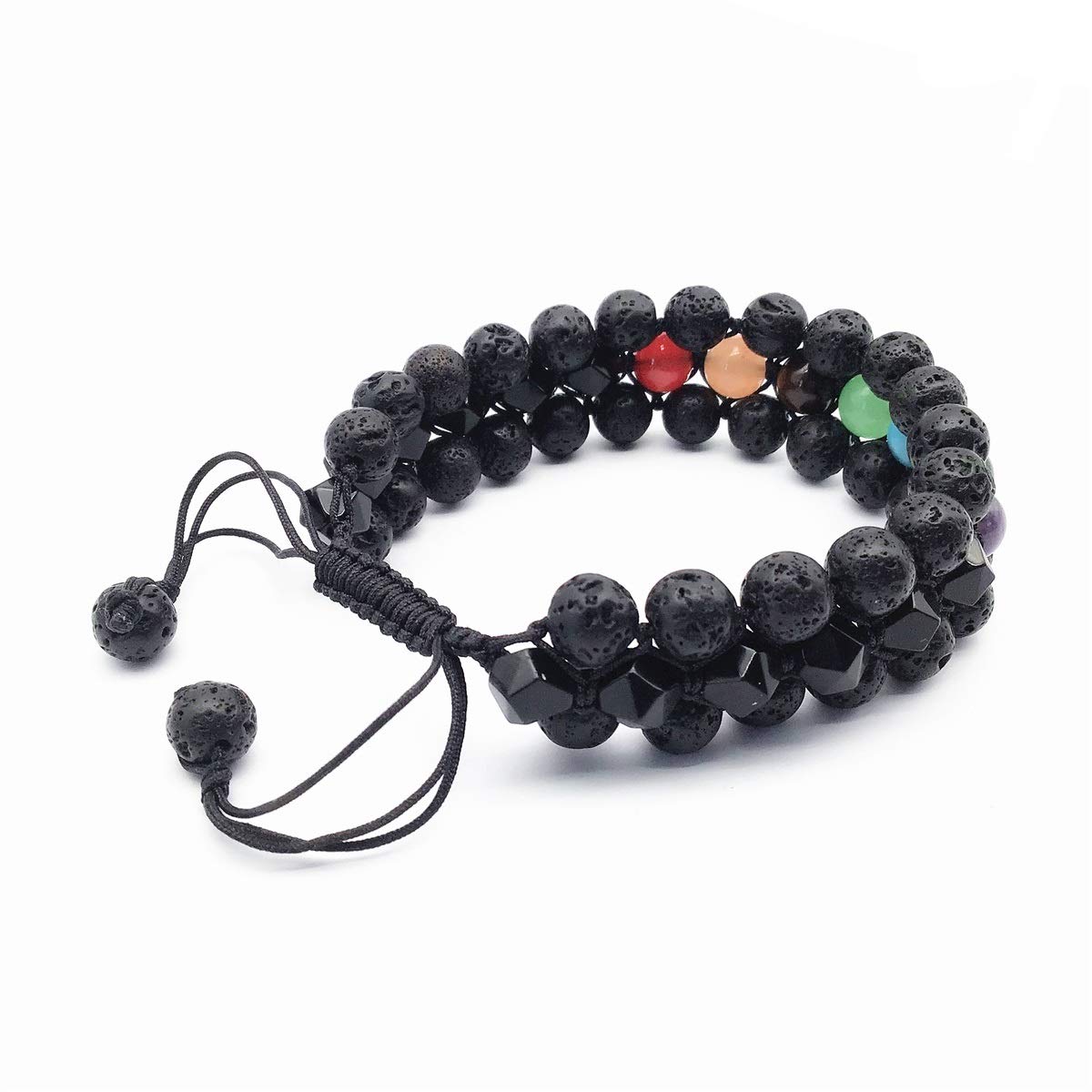 EDEN'S CALL 7 Chakra Crystal Stone Beads Bracelet Lava Rock Stone Essential Oil Diffuser Bracelet for Men Women Triple Layers Adjustable 7-11in