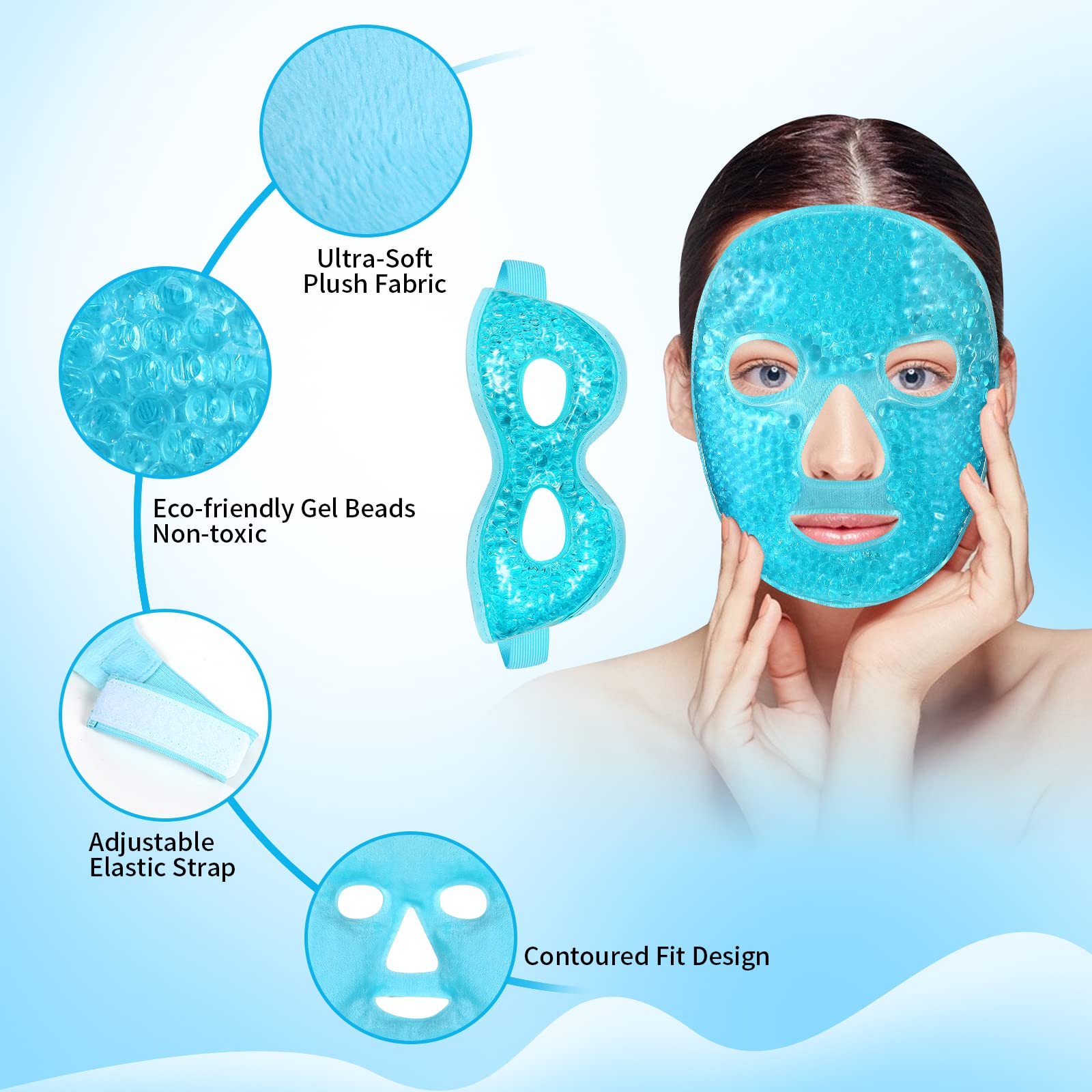 Ice Face Mask + Ice Eye Mask, Gel Face Mask Hot Cold Compress Therapy Reusable,Cooling Face Eye Mask for Pain Relief,Migraines,Headaches,Puffiness (Blue)