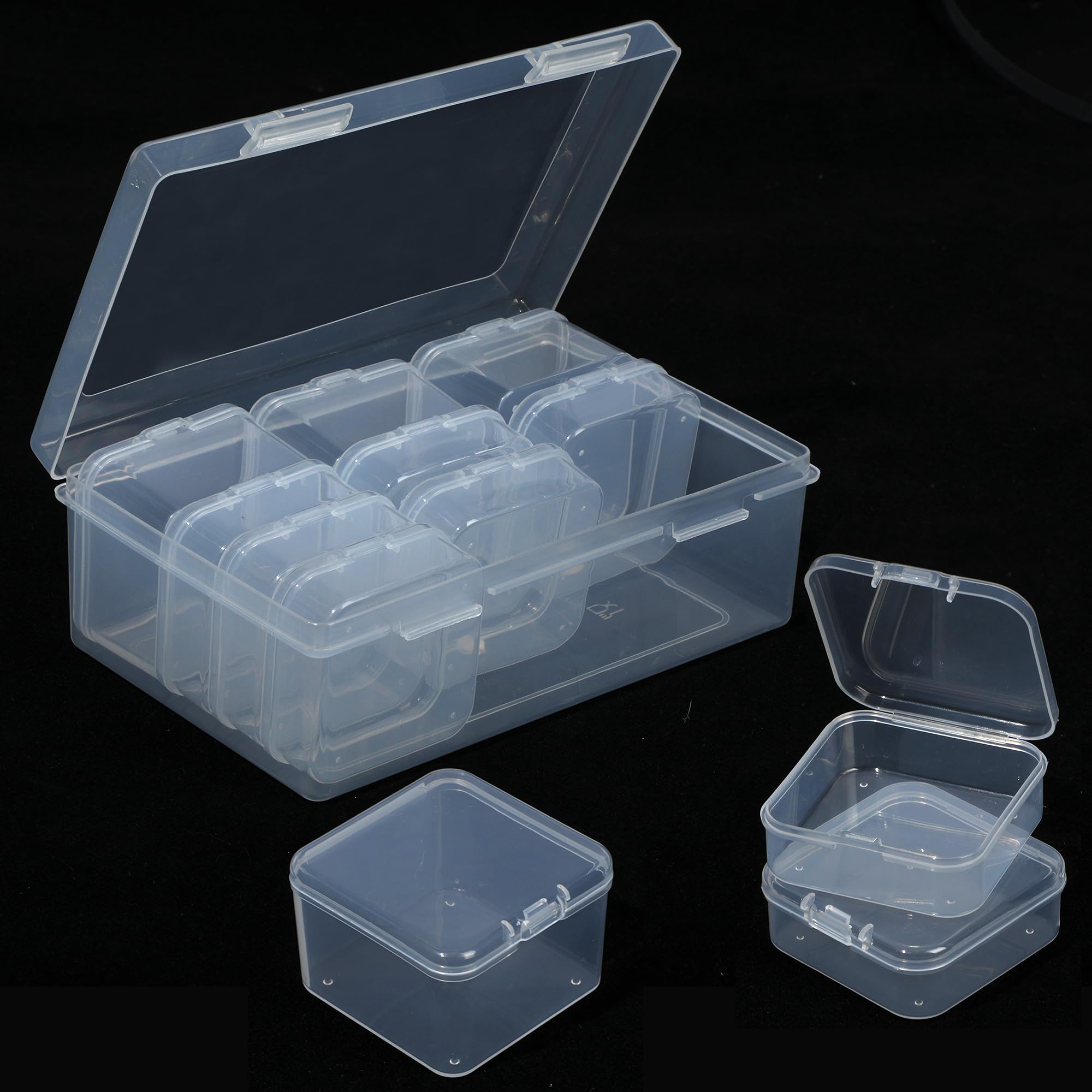 ISKYBOB Bead Organizers Box, 12PCS Clear Plastic Storage Containers Mini Transparent Cases with Hinged Lid Rectangle Craft Storage Boxes for Jewelry Small Parts Diamond Art Accessories