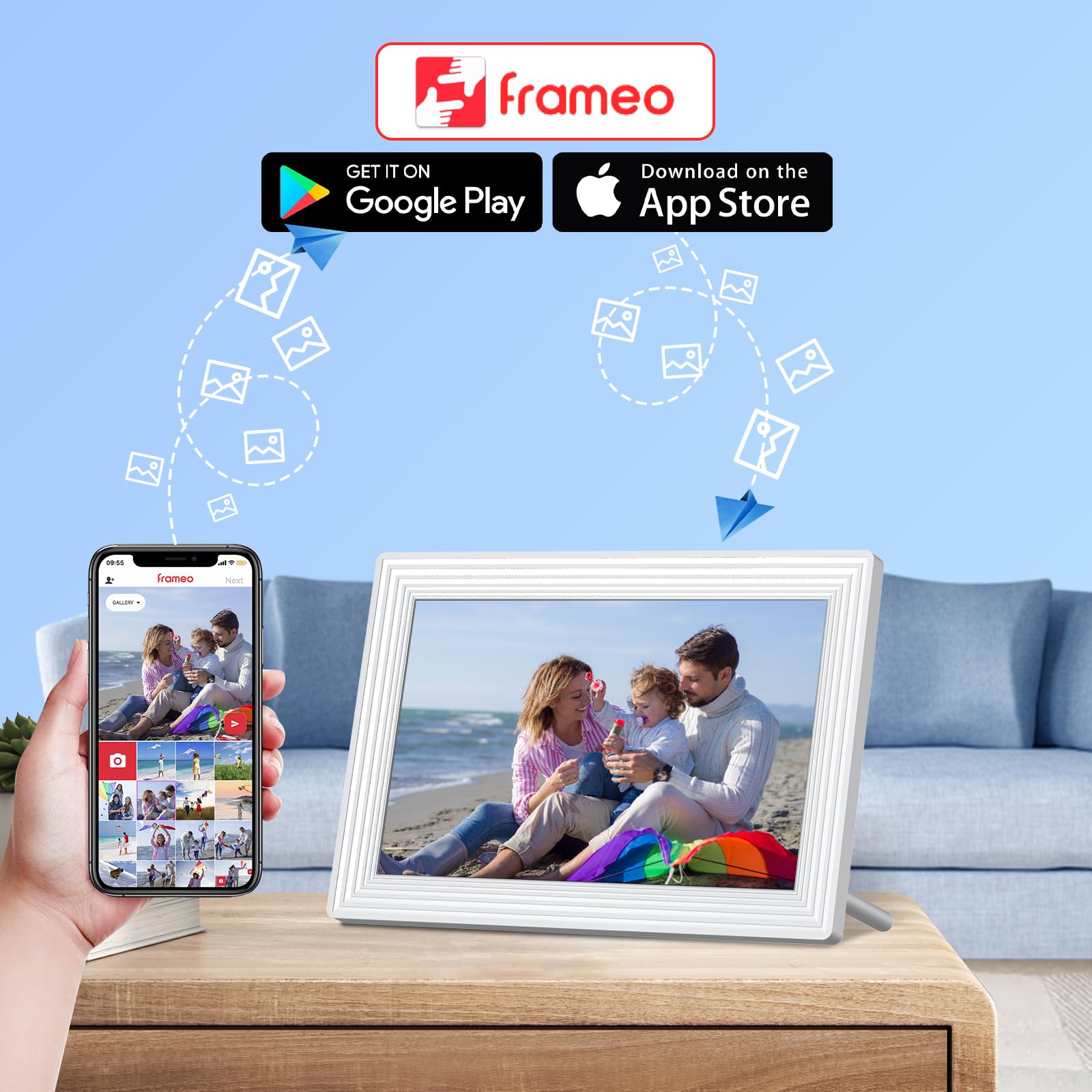 Frameo WiFi Digital Picture Frame, 10.1 Inch Smart Digital Photo Frame with 16GB Storage 1280x800 IPS HD Touch Screen, Auto-Rotate, Easy Setup to Share Photos or Videos Remotely via App from Anywhere