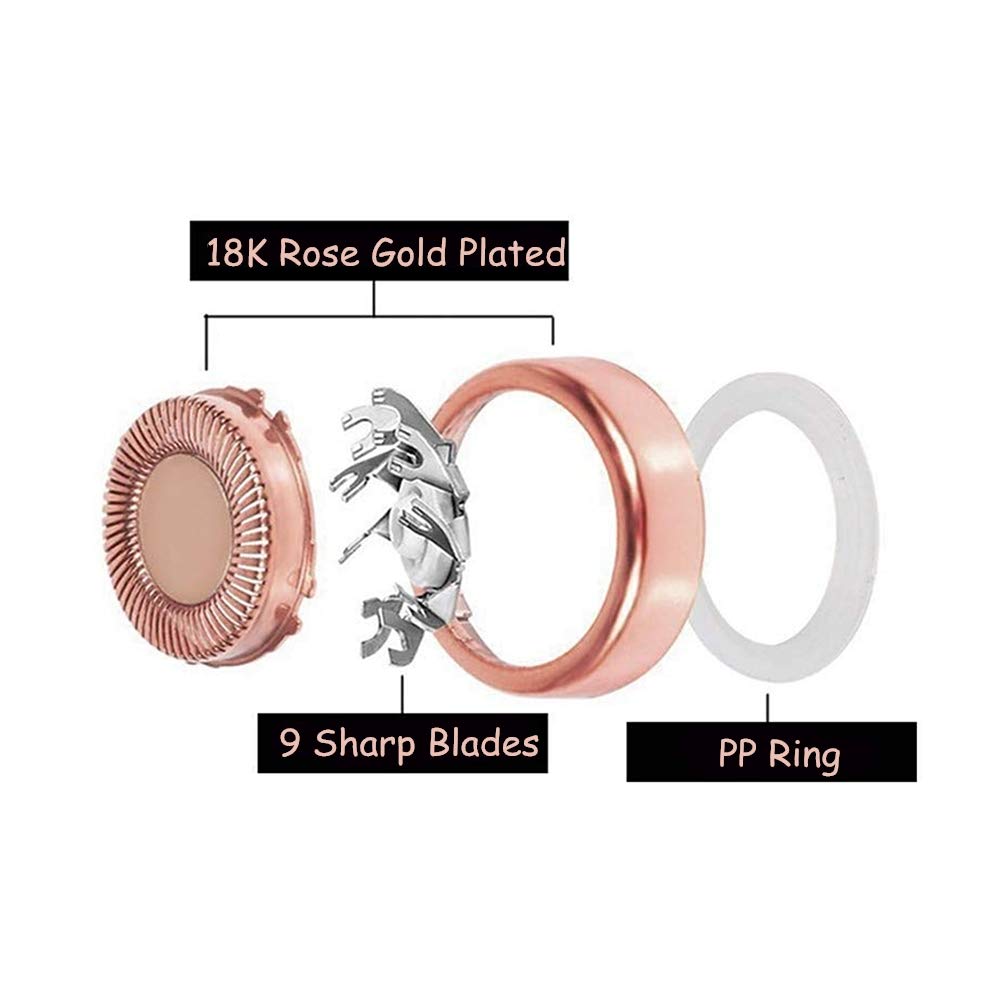 Facial Hair Remover Replacement Heads, Hair Removal Replacing Blades for Upper Lip Chin Cheeks Sideburns, Electronic Shaver Head Cutter Replacement with 18K Gold-Plated Blade Cover 6 PCS