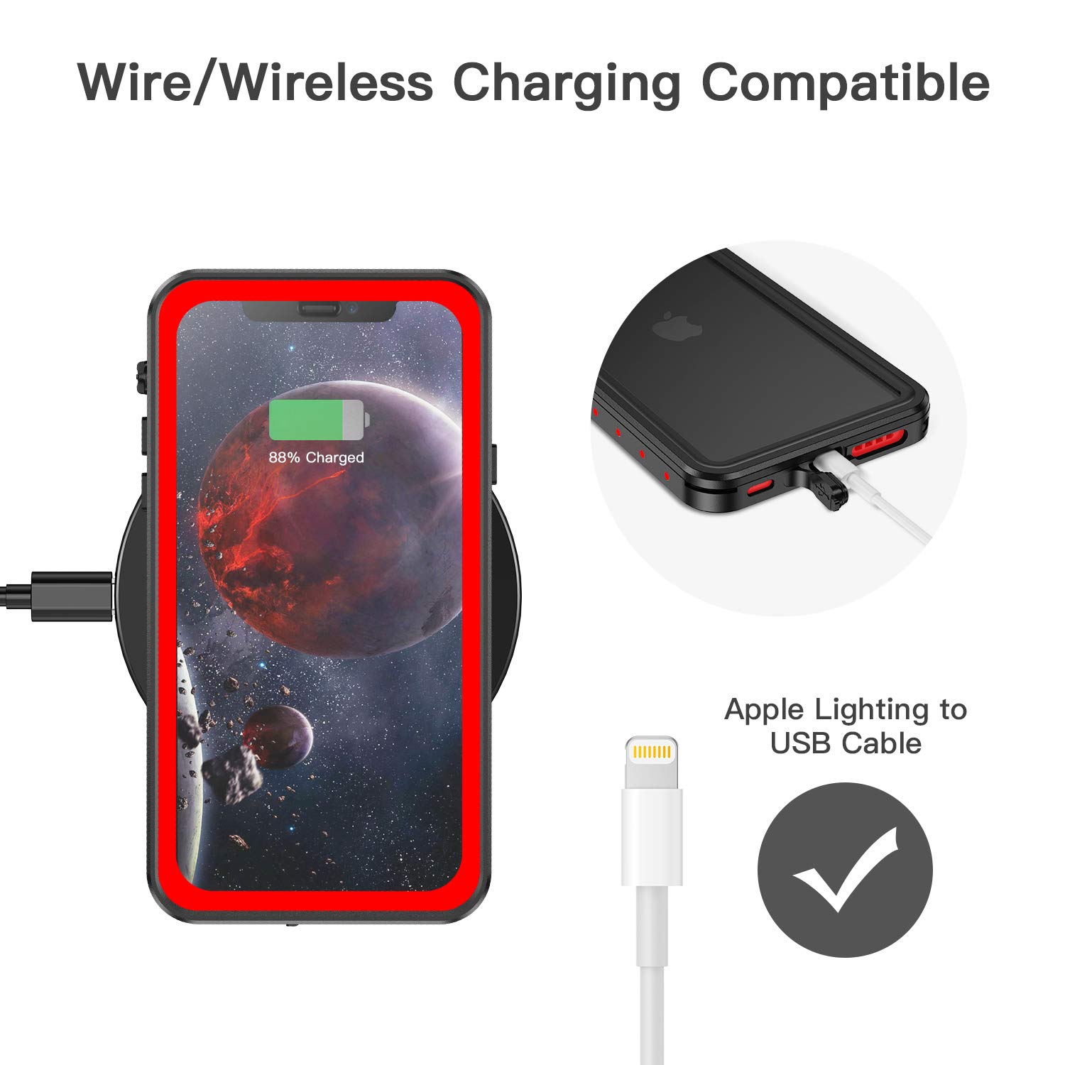 Fansteck iPhone 11 Waterproof Case, (6.1 inch) IP68 Full-Body Protective Case with Built-in Screen Protector, Snowproof/Dirtproof/Shockproof Case, High Sensitive Screen Touch (Red/Black)