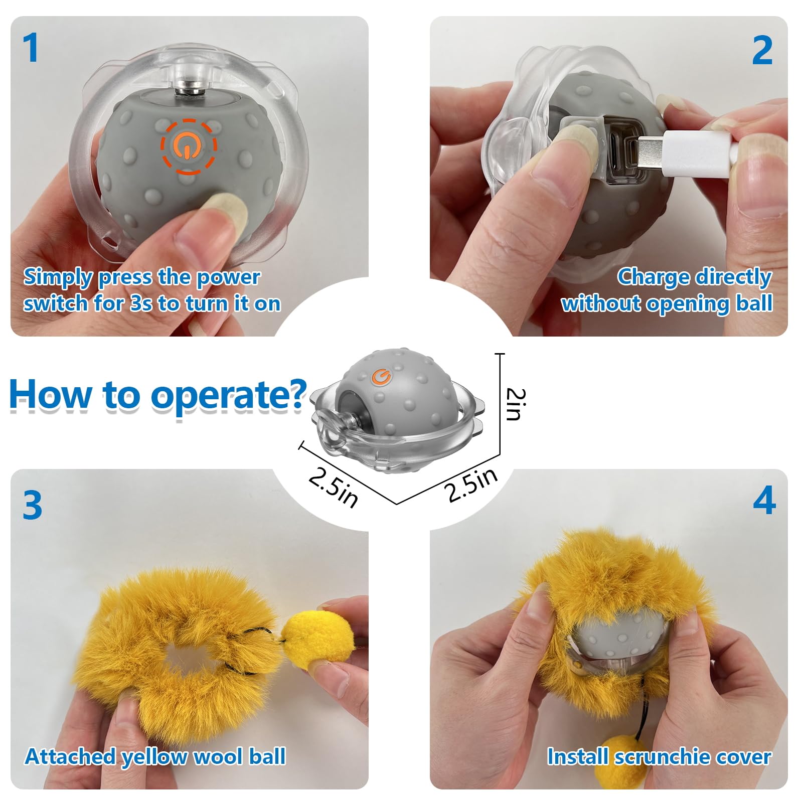 Sofolor Motion Activate Interactive Cat Toys - Automatic Moving Ball Toys for Indoor Cats, Self Rotating Ball with Lights, Electric Cat Mice Toys, USB Rechargeable, Auto On/Off