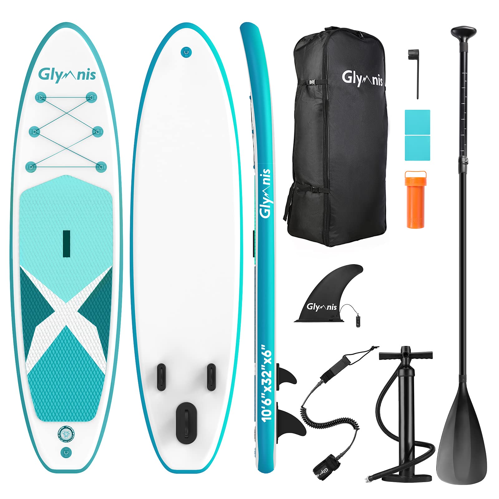 Glymnis Inflatable Stand Up Paddle Board 320x80x15cm SUP Board with Adjustable Paddle Air Pump Carry Backpack Leash & Repair Kit for Beginners Adults Kids Mint Green