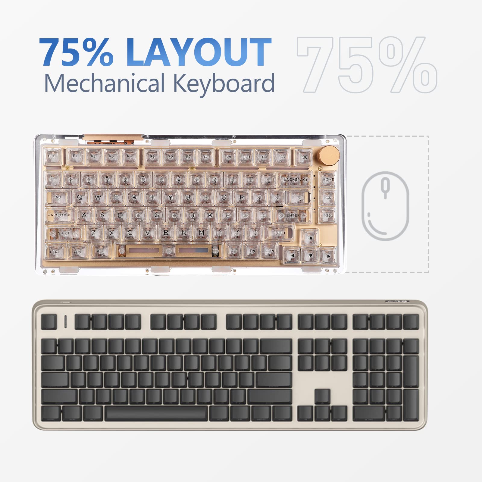 KiiBoom Phantom 81 75% Hot Swappable Gasket-Mounted Mechanical Keyboard, BT5.0/2.4GHz/USB-C Wired Wireless NKRO Gaming Keyboard with South-facing RGB, Clear Keycaps, 4000mAh Battery for Win/Mac