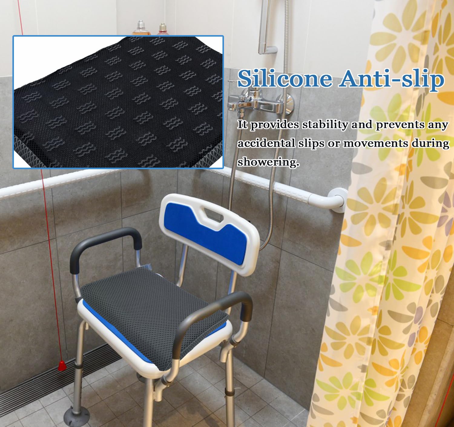 REEZEIVI Shower Seat Cushion with Non-Slip Silicone Bottom,Soft 4D Mesh Fabric,Bathtub Chair Pad for Elderly,Quick Drying and Washable Shower Seat Mat, Design for Elderly, Senior, Handicap,Disabled
