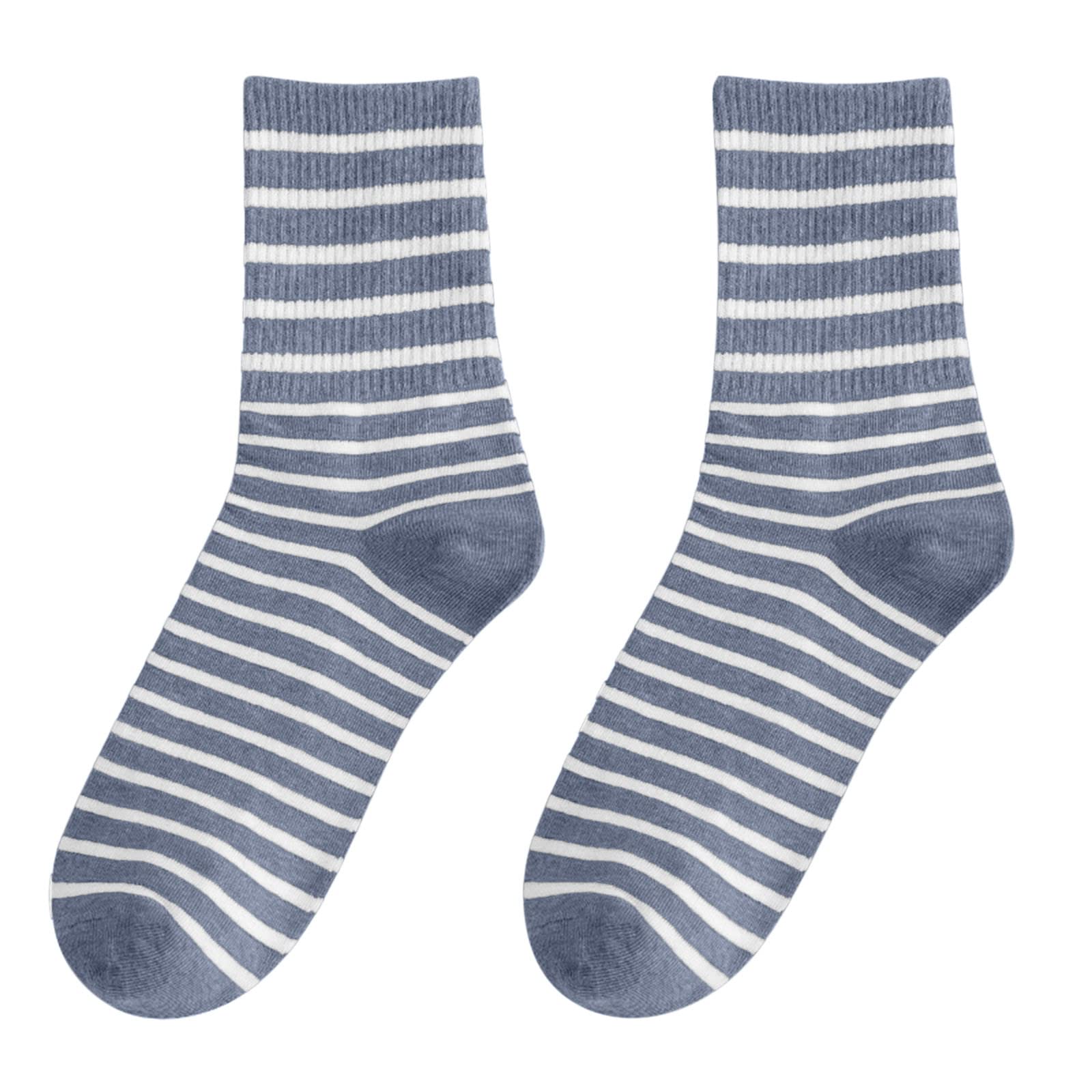 Graywhsky Womens Winter Socks Autumn and Winter Mid Tube Socks Stripe Printing Warm Stockings Light and Socks (Blue #1, One Size)