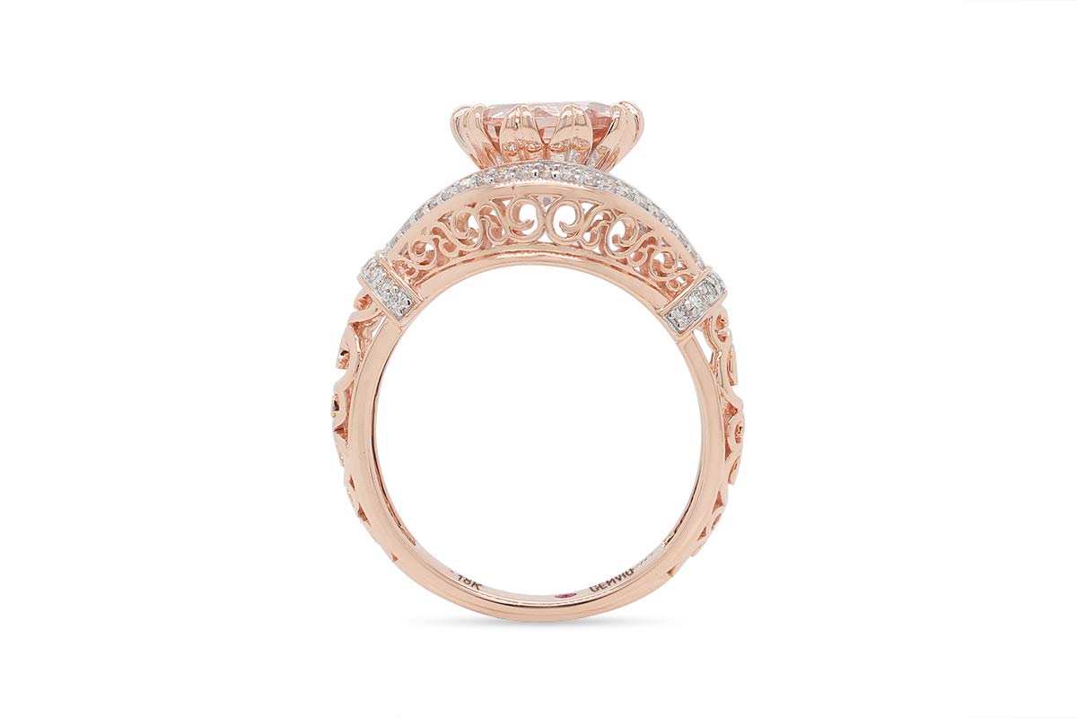 GEMVIO Collection Unique 10MM Peach Morganite Gemstone Ring 18K Rose Gold Engagement Anniversary Bridal Wedding Ring 2.60 Cttw Size-7
