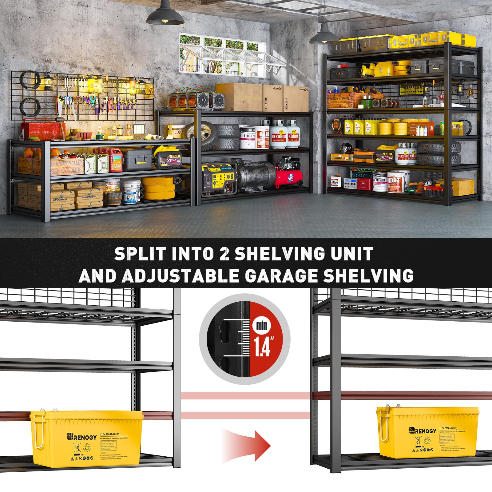 REIBII 84" H Garage Shelving, 6-Tier Garage Storage Shelves Heavy Duty Shelving Loads 3500LBS, 48" W Adjustable Garage Shelves Metal Shelving Storage Shelf Industrial Shelving 84" H x 48" W x 20" D