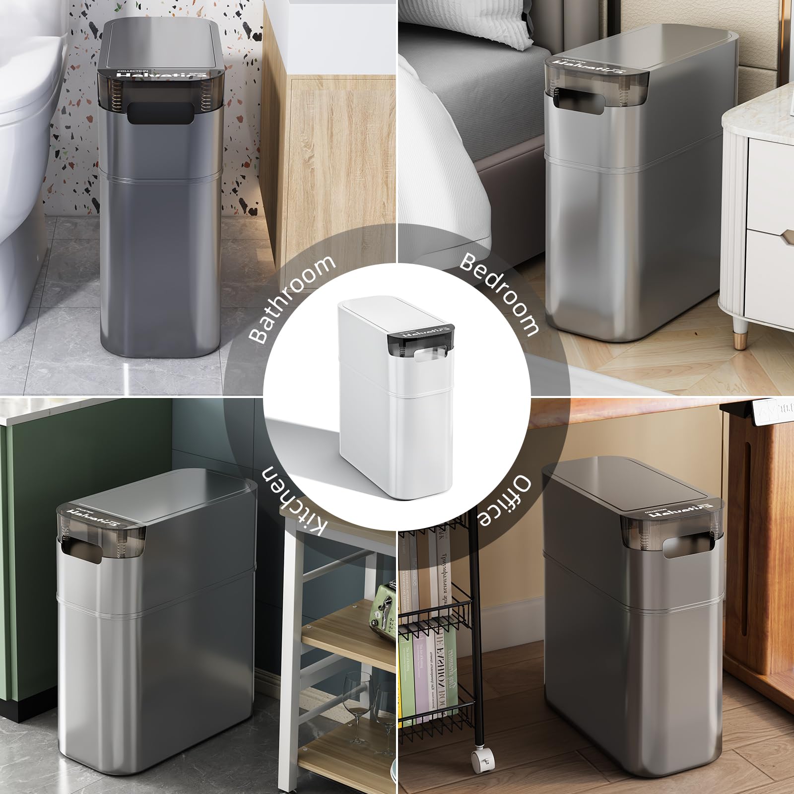 MSHOMELY 4Gal Trash Can with Lid, Bathroom Garbage Can with Pop-Up Lid, Small Trash Bin with Cover, 15L Thicken Plastic Waste Basket with Handle for Bathroom,Bedroom, Kitchen, Office, Dorm, Black